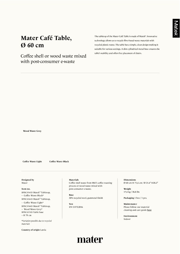 Mater Cafe Table Product Sheet | Details Page | Haworth