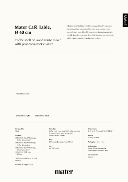 Mater Cafe Table Product Sheet | Details Page | Haworth
