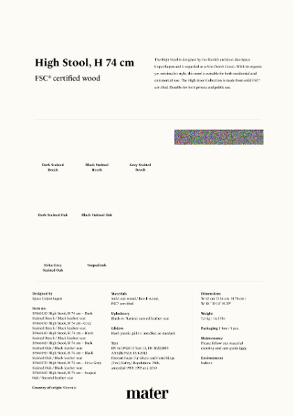 Mater High Stool 74x29 Product Sheet | Details Page | Haworth