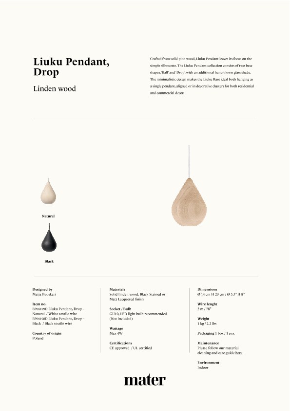 Later Liuku Pendant Drop Product Sheet | Details Page | Haworth