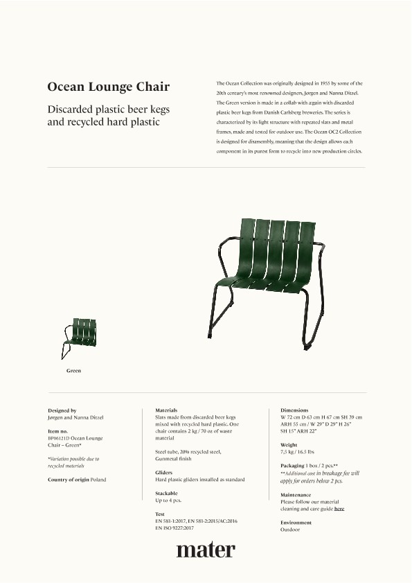Mater Ocean Lounge Chair Product Sheet - Green | Details Page | Haworth