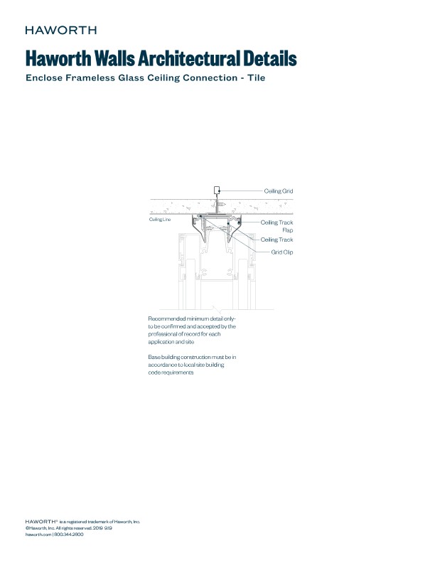 Enclose Frameless Glass Ceiling Connection - Tile | Details Page | Haworth