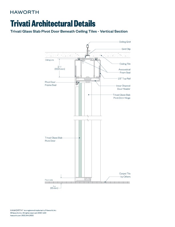 Glass Slab Pivot Door Beneath Ceiling Tiles | Details Page | Haworth