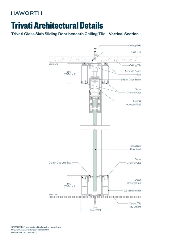 Glass Slab Sliding Door Beneath Ceiling Tile | Details Page | Haworth