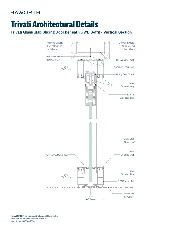 Glass Slab Sliding Door Beneath GWB Soffit | Details Page | Haworth