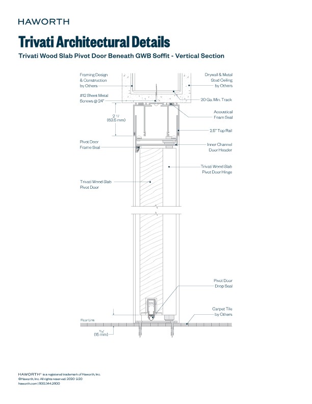 Wood Slab Pivot Door Beneath GWB Soffit | Details Page | Haworth