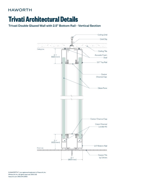 Double Glazed Wall with 2.5” Bottom Rail | Details Page | Haworth