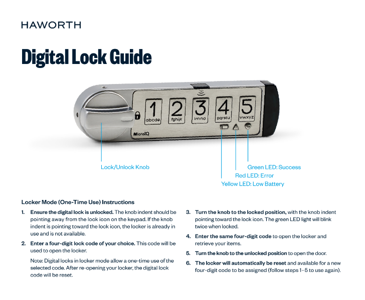 Digital Lock Guide | Details Page | Haworth