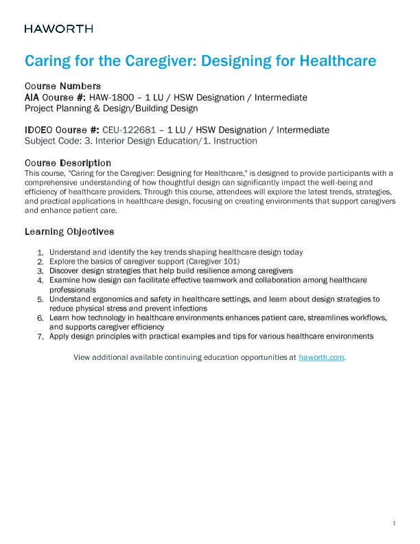 Caring for the Caregiver: Designing for Healthcare | Details Page | Haworth