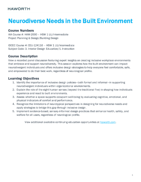 Neurodiverse Needs in the Built Environment CEU Course Details.docx ...