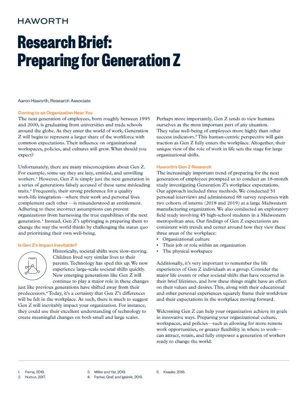 Research Brief: Preparing for Generation Z | Details Page | Haworth