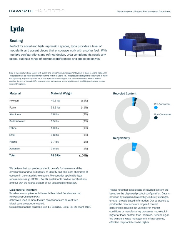 Lyda Product Environmental Data Sheet | Details Page | Haworth