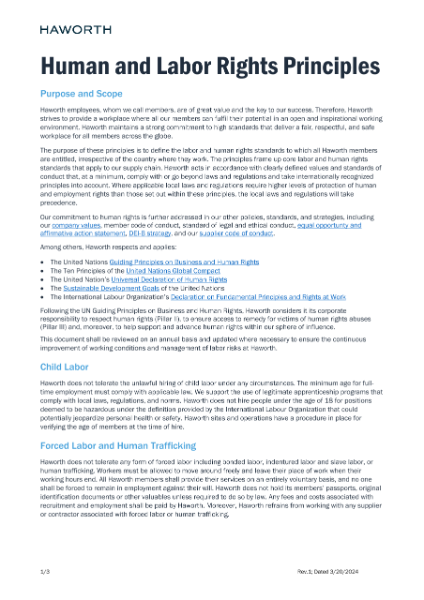 Haworth Human and Labor Rights Principles | Details Page | Haworth