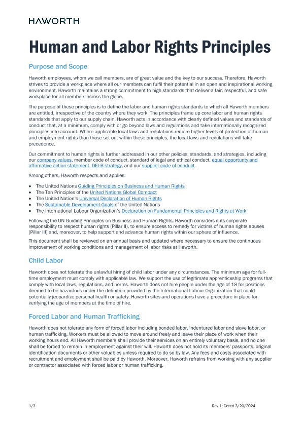 Haworth Human and Labor Rights Principles | Details Page | Haworth