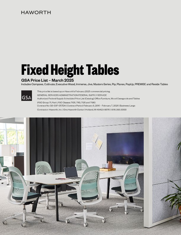 Tables - Fixed Height GSA Price List March 2025 | Details Page | Haworth