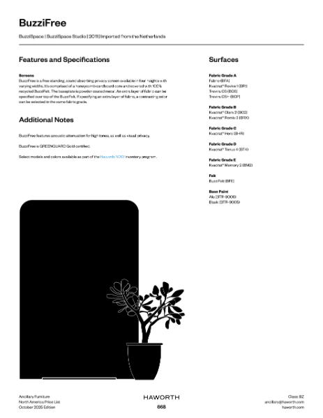 BuzziFree Privacy and Acoustics Price Pages | Details Page | Haworth