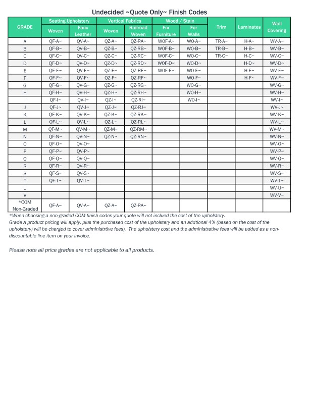 Undecided Quote Only Finish Codes | Details Page | Haworth