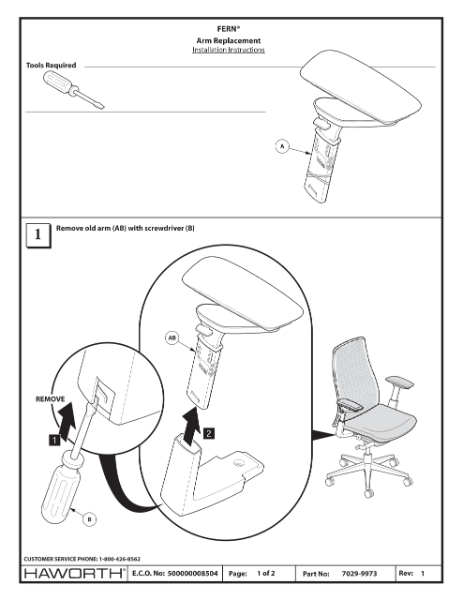 Fern - Arm Replacement - Service Instructions | Details Page | Haworth
