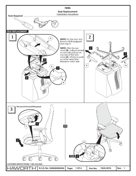 Fern - Seat Replacement - Service Instructions | Details Page | Haworth