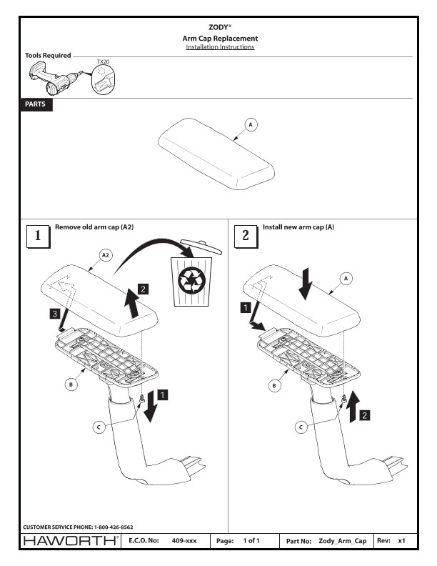 Zody - Arm Cap Replacement - Installation | Details Page | Haworth