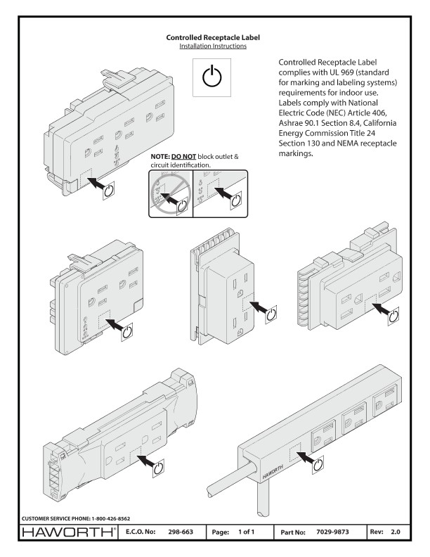 Controlled Receptacle Label - Installation | Details Page | Haworth