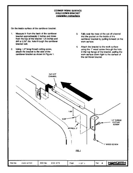 Corner Work Surface Hold Down Bracket - Installation | Details Page ...