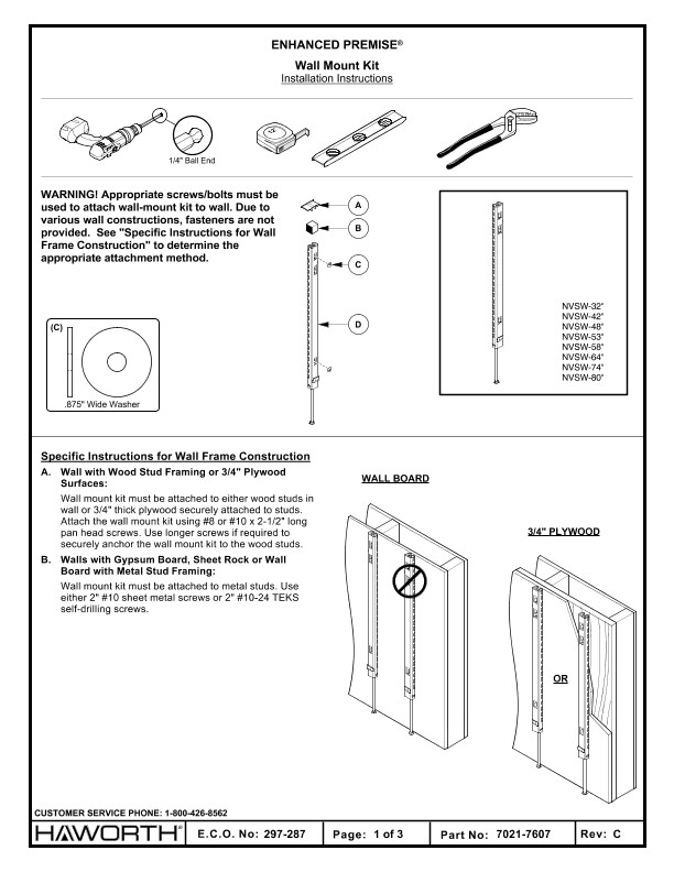 PREMISE - Wall Mount Kit - Installation | Details Page | Haworth