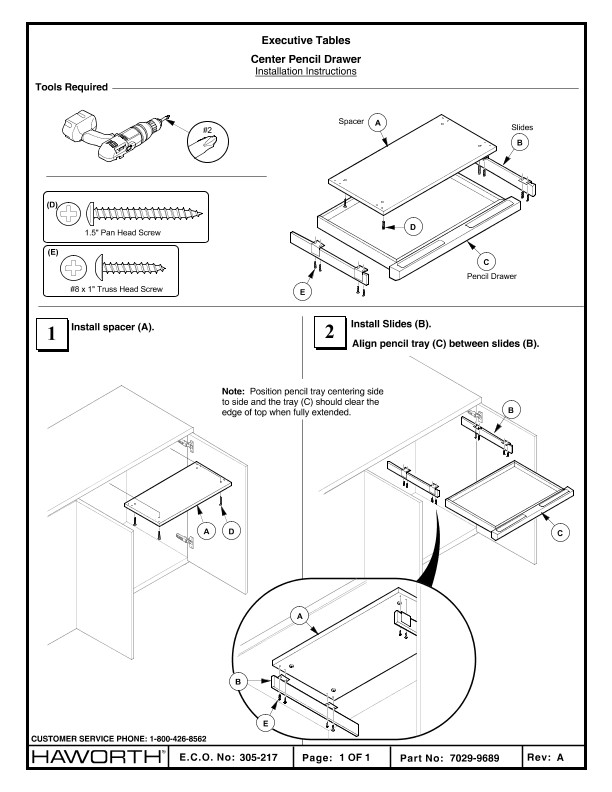 Executive Tables - Center Pencil Drawer - Installation | Details Page ...