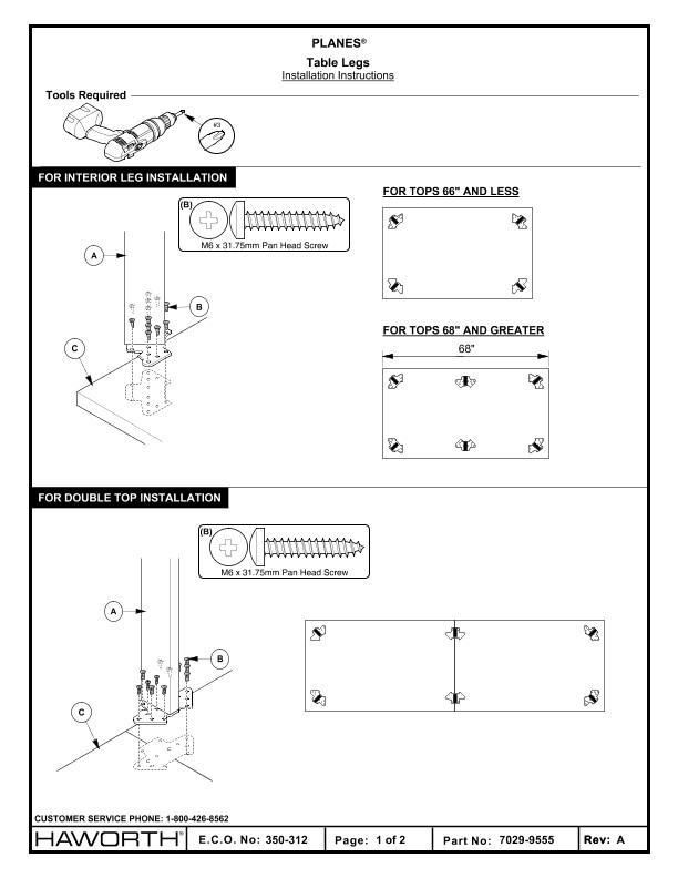 Planes - Table Legs - Installation | Details Page | Haworth