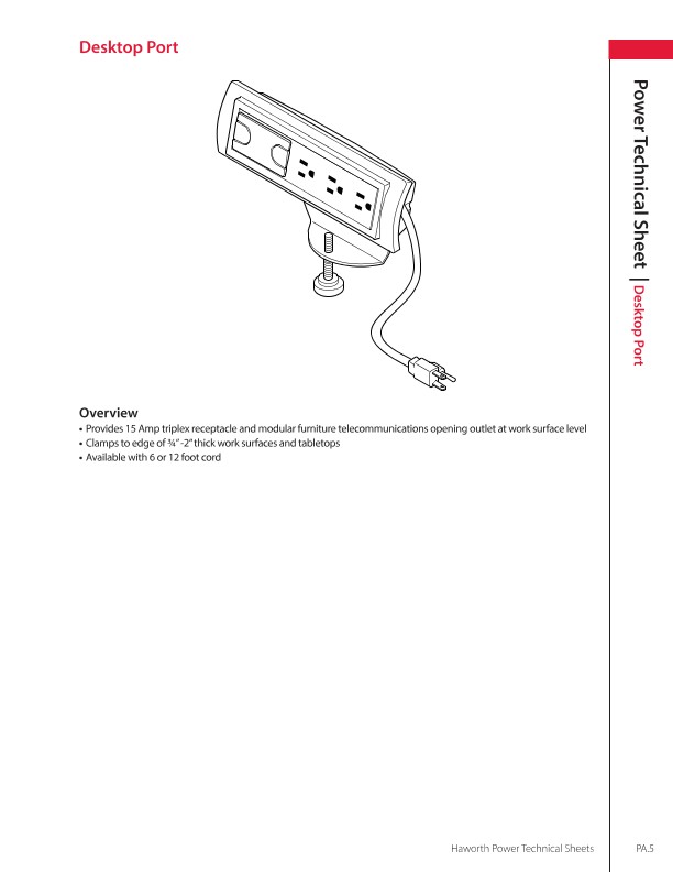 Desktop Port - Haworth Power Technical Sheet | Details Page | Haworth