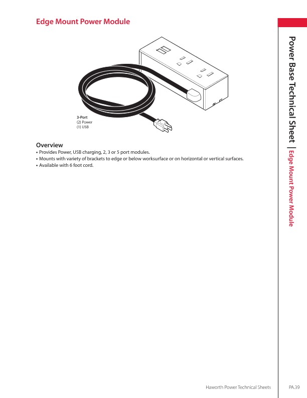 Edge Mount Power Module - Haworth Power Technical Sheet | Details Page ...
