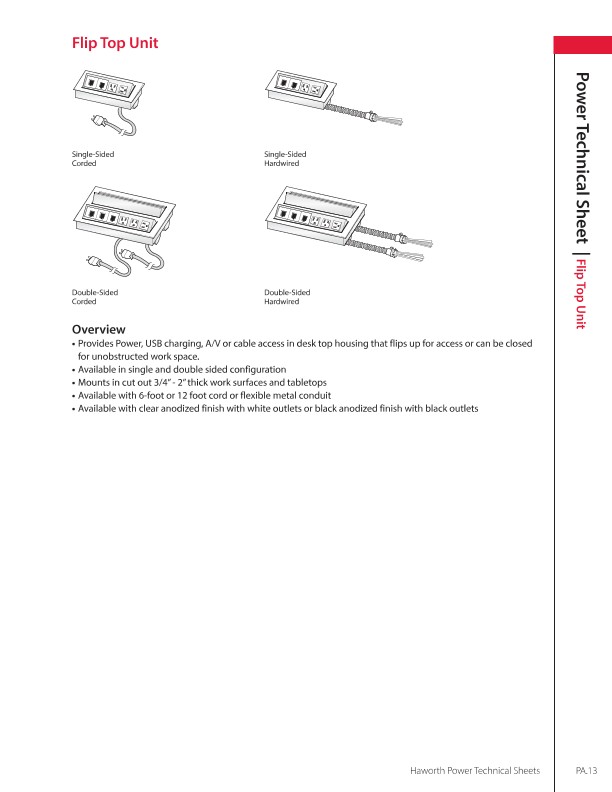 Flip Top Unit - Haworth Power Technical Sheet | Details Page | Haworth