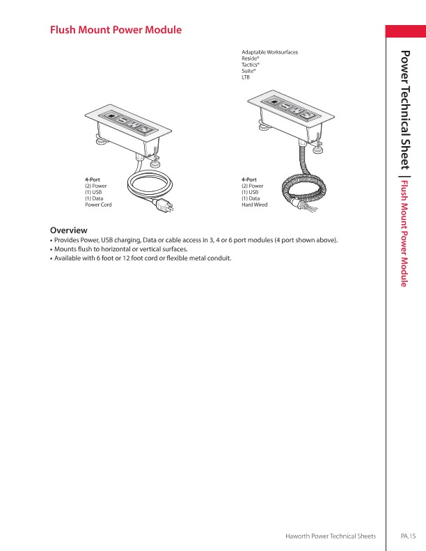Flush Mount Power Module - Haworth Power Technical Sheet | Details Page ...
