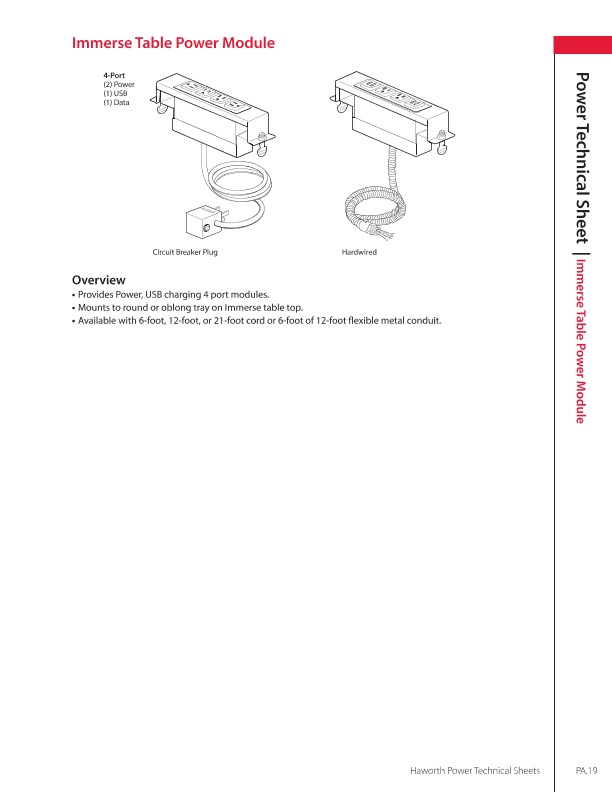 Immerse Table Power Module - Haworth Power Technical Sheet | Details ...