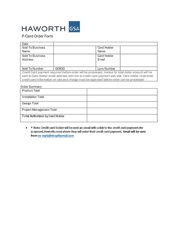GSA Credit Card Form | Details Page | Haworth